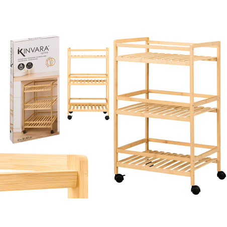 3 TIER WIDE BAMBOO TROLLEY WHEELS