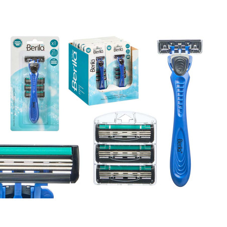 RAZOR WITH 4 REPLACEMENT CARTRIDGES 3 BLADES BLUE