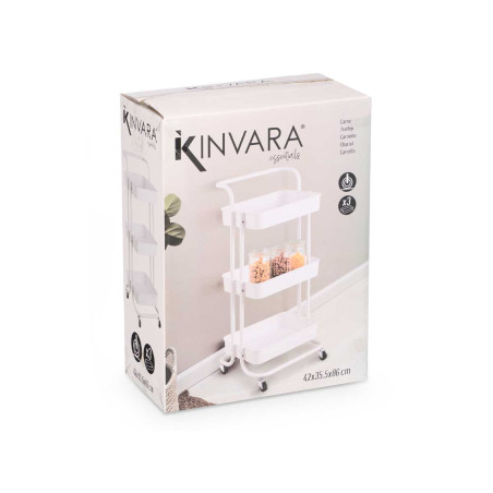 WHITE PLASTIC ORGANISER TROLLEY 3 LEVELS