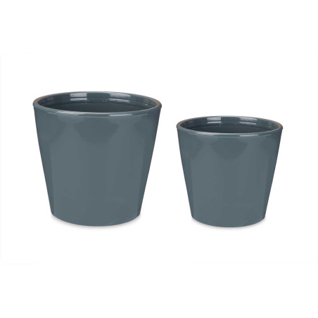 SET 2 CONICAL CERAMIC POTS 22 28 CM ANTHRACITE